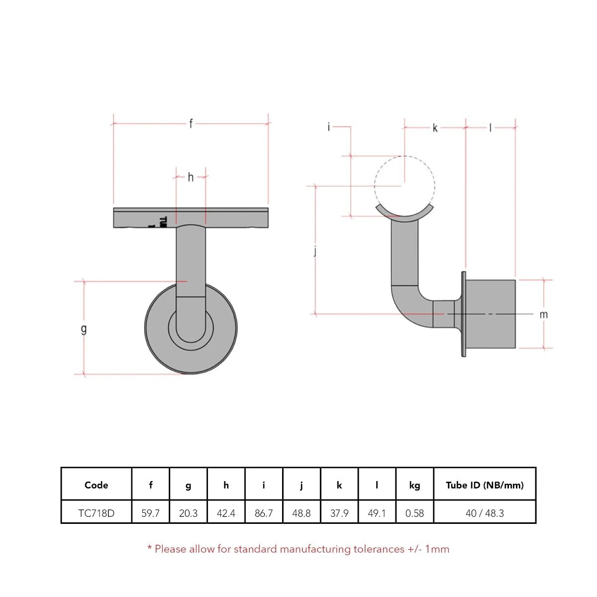 CopeRail 718 - DDA Assist Socket Handrail Bracket (To Suit 48mm Posts ...